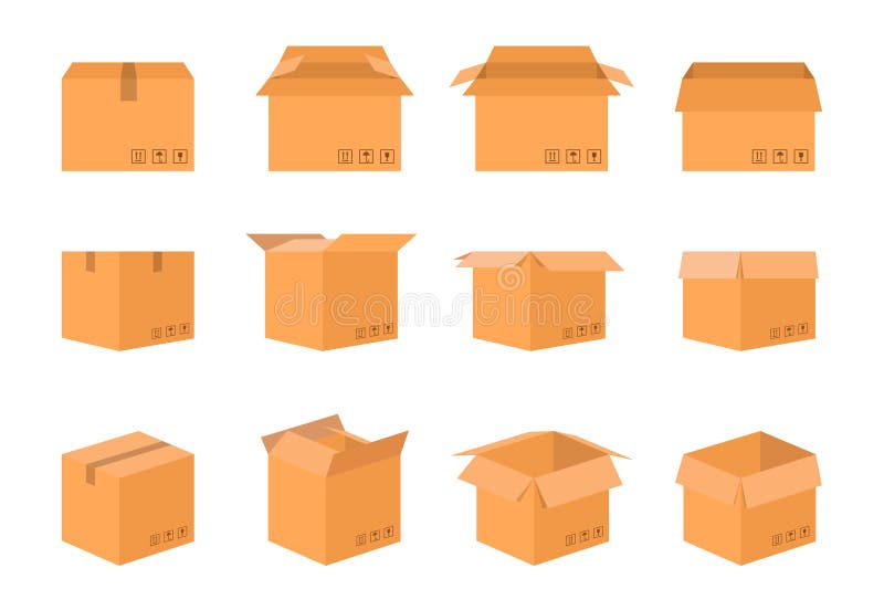 Opened and Closed Cardboard Box. Vector Illustration Stock Vector ...