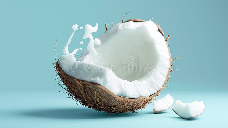 Opened Coconut with Splashes of Milk. Coconut Milk Stock Illustration ...