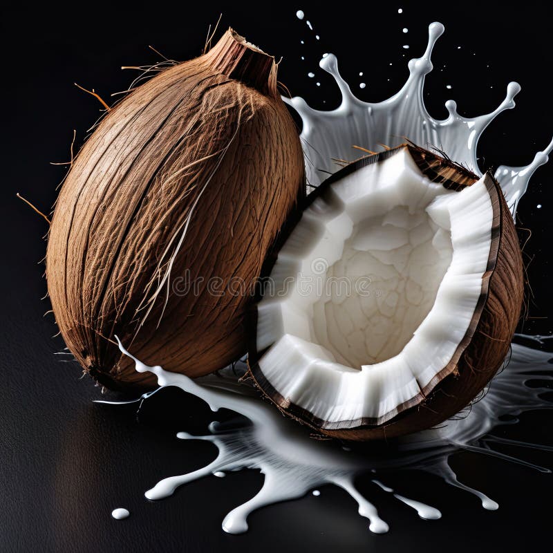 Opened Coconut with Splashes. Generative AI Stock Illustration ...