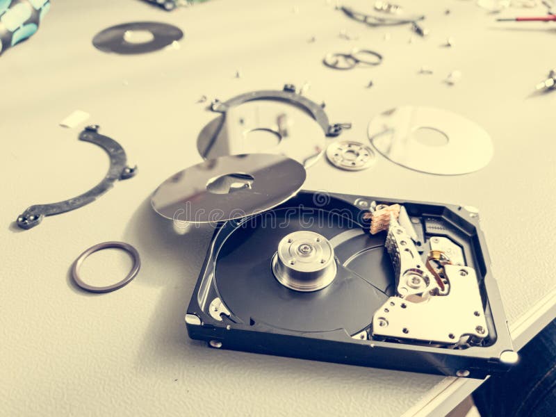 Opened Computer Hard Drive on a Table Prepared To Be Fixed. Stock Image ...
