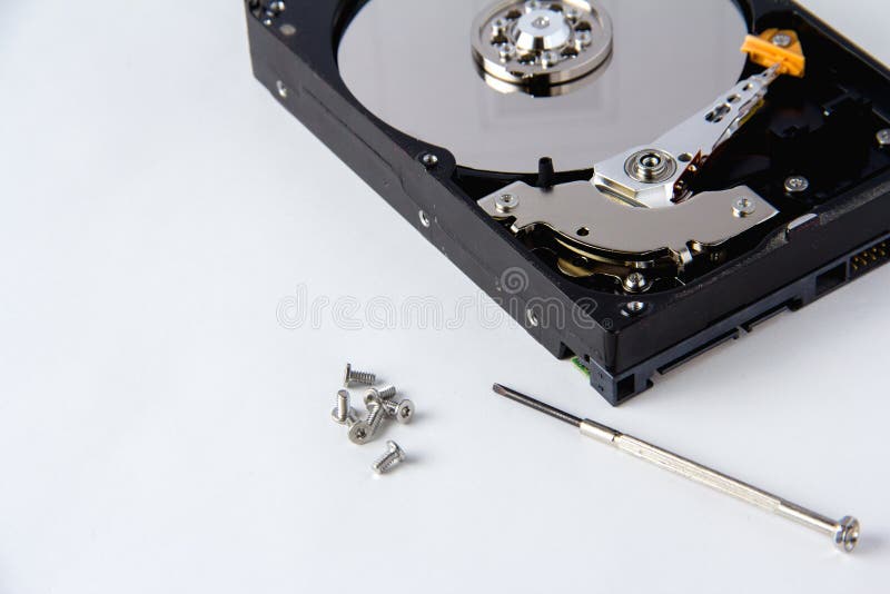 Opened Computer Hard Drive on a White Background Stock Image - Image of ...