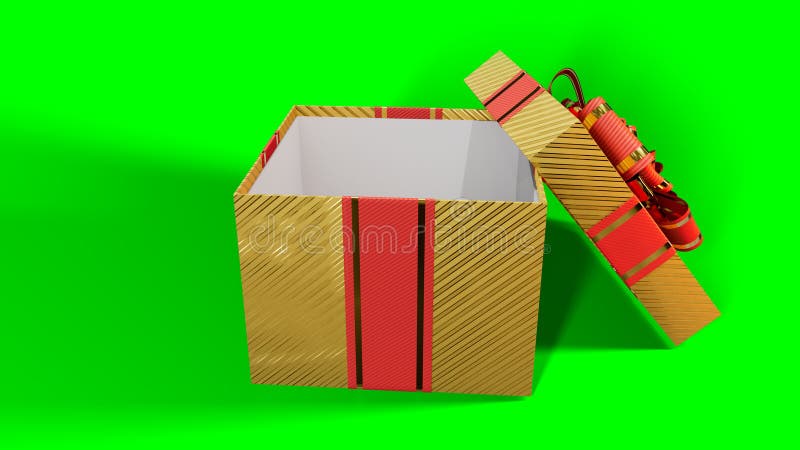 Opened Decorated Gold and Red Present on Chroma Key Screen, Isolated ...