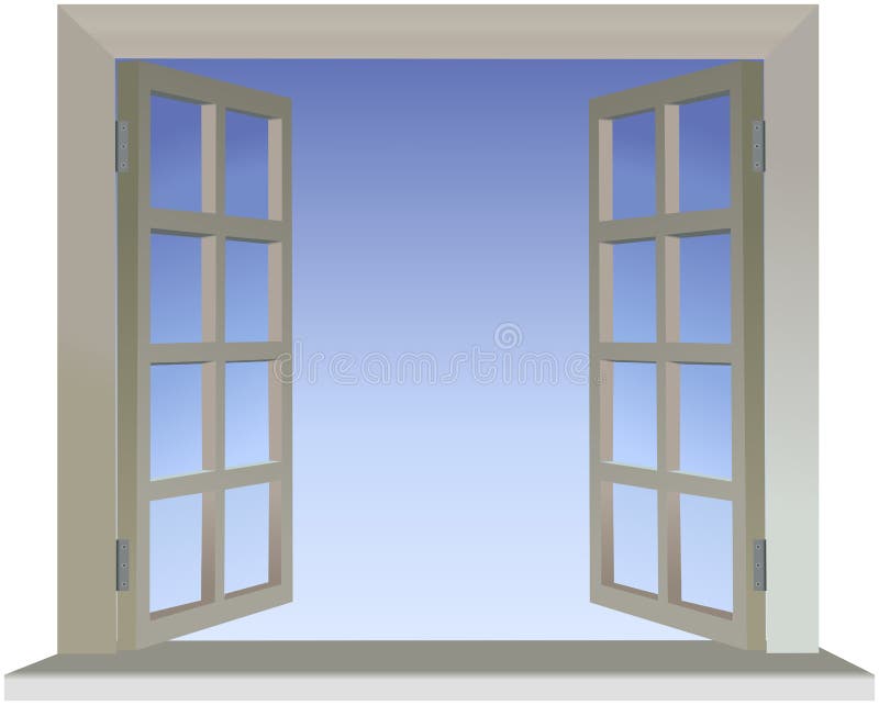 Opened Divided Window with Blue Sky Background Stock Illustration ...
