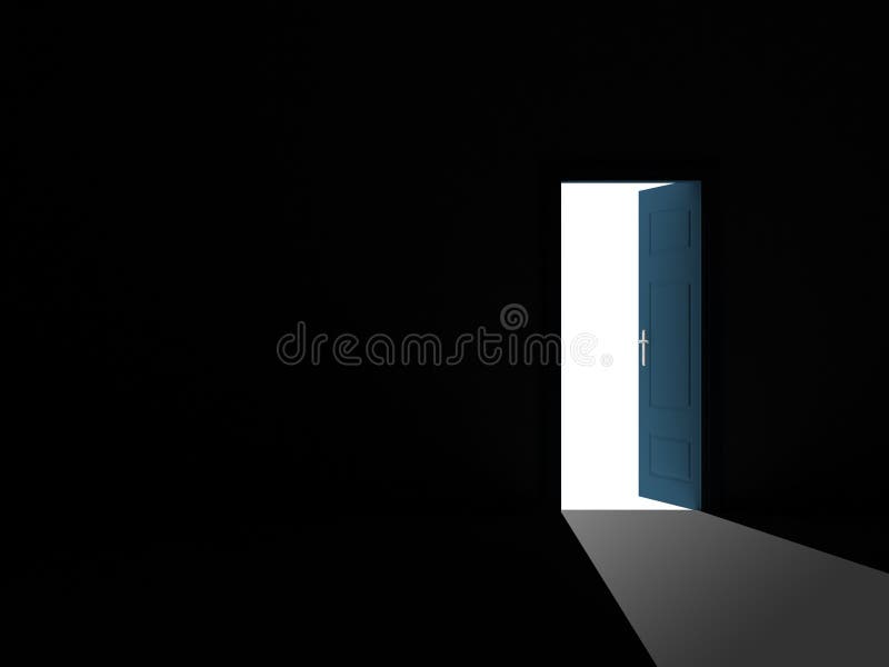 Opened Door in Dark Room stock illustration. Illustration of entry ...