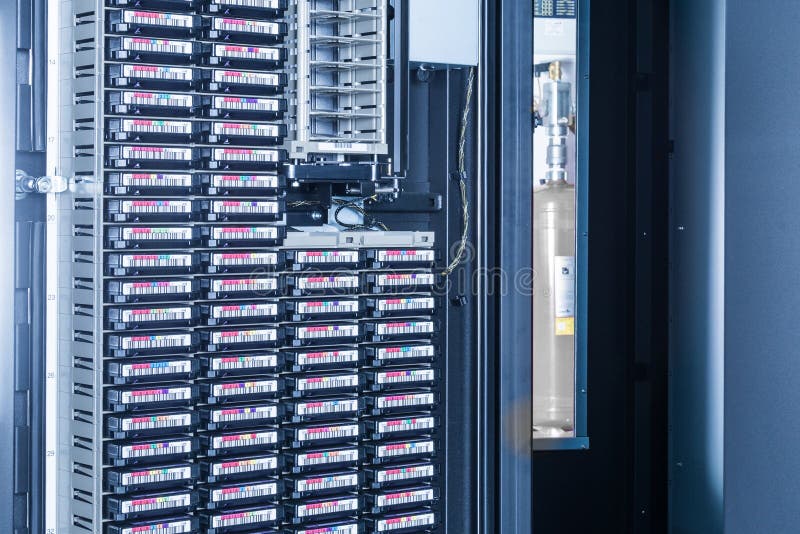An Opened Door of Data Center Cabinet Filled with Data Storage Stock ...