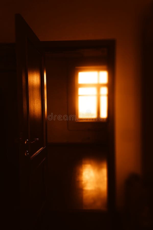 Opened Door Illuminated by Dramatic Sunset Light Backdrop Stock Image ...