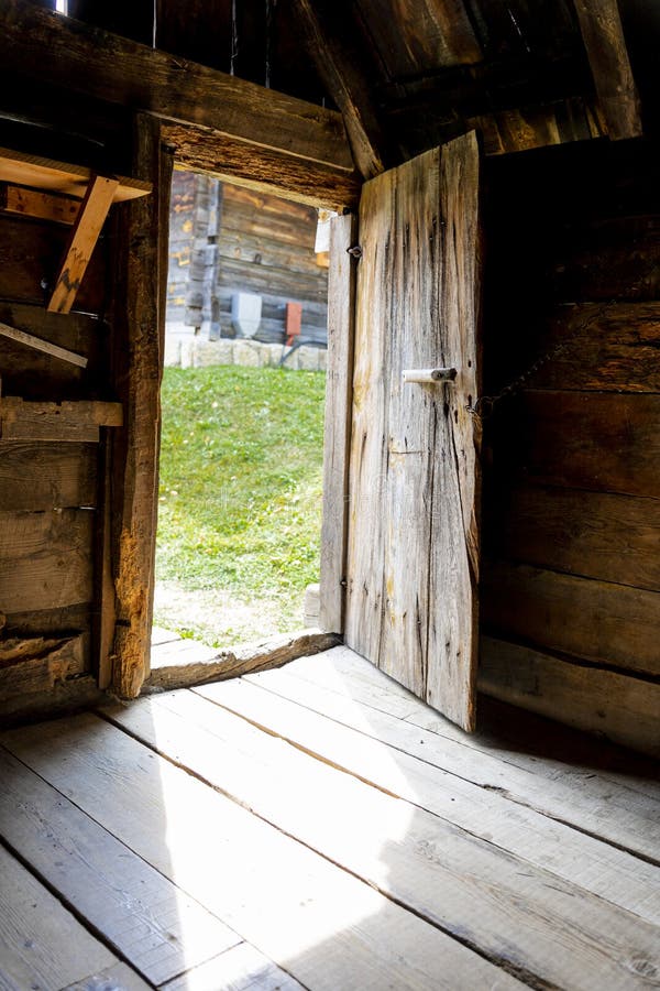 Opened Door of an Old Wooden Cottage Stock Photo - Image of barn ...