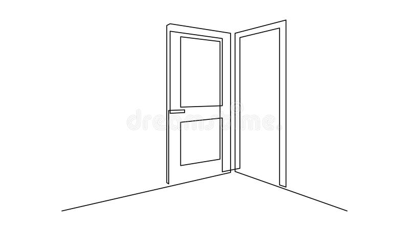 Opened Door in One Continuous Line Drawing. Front Enter and Exit To ...
