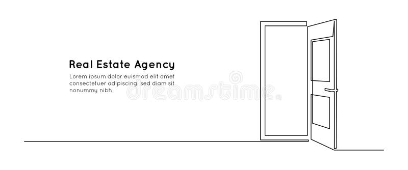 Opened Door in One Continuous Line Drawing. Front Enter and Exit To ...