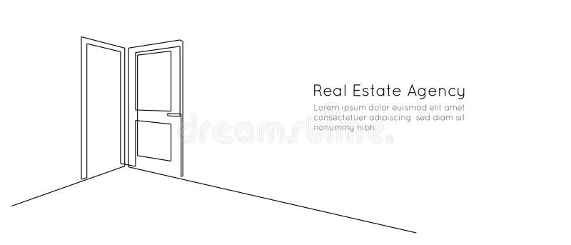 Opened Door in One Continuous Line Drawing. Front Enter and Exit To ...