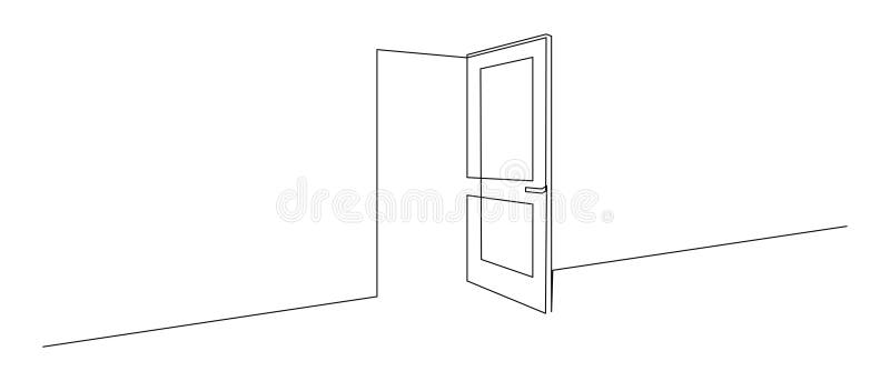 Opened Door in One Continuous Line Drawing. Front Enter and Exit To ...