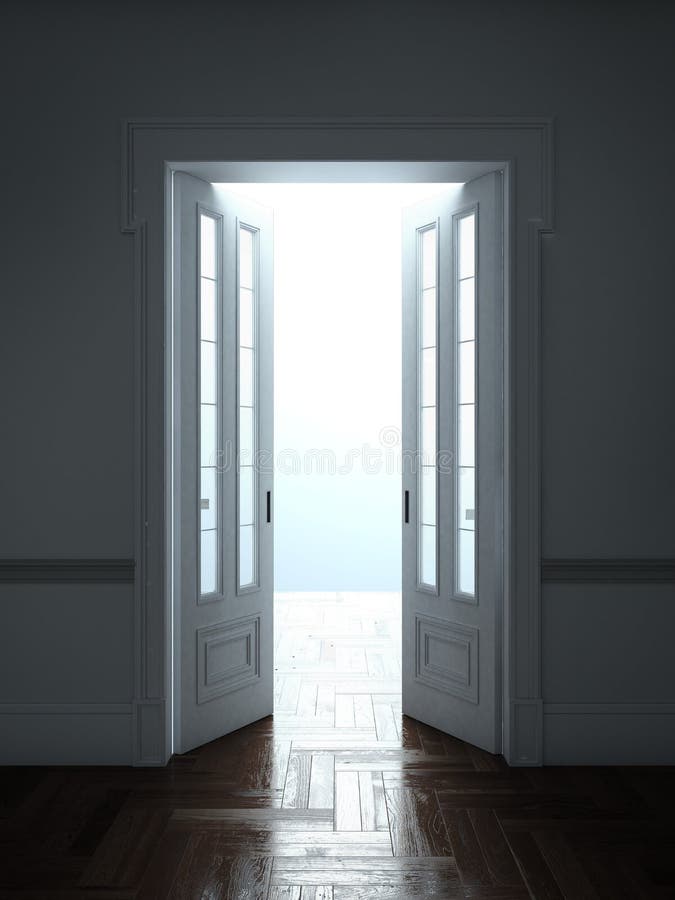 Doors Opening To Show a Bright Light Stock Illustration - Illustration ...