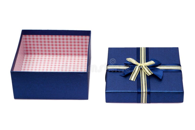 Opened Empty Blue Gift Box with a Bow Stock Photo - Image of package ...