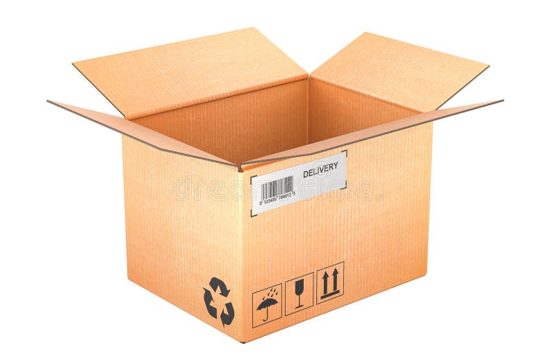 Opened Empty Parcel, Cardboard Box. 3D Rendering Stock Illustration ...