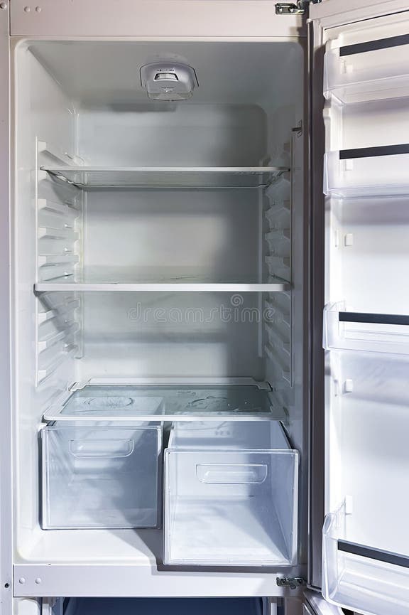 Opened Empty Refrigerator. Empty Fridge Inside Interior Stock Photo ...