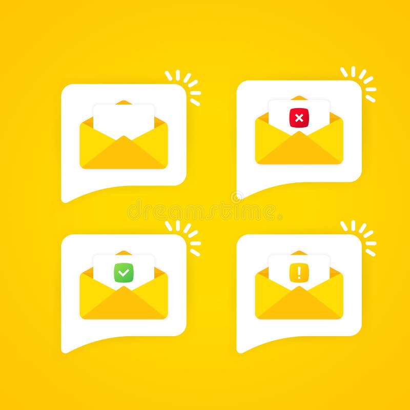 Opened Envelope and Document with Check Mark, Cross Mark and ...