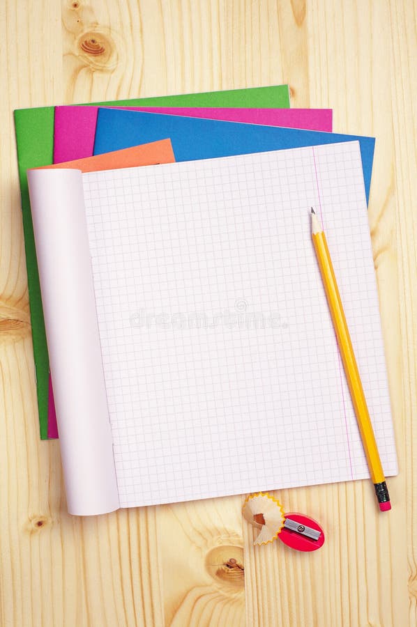 Opened exercise books stock image. Image of sharpener - 38899097