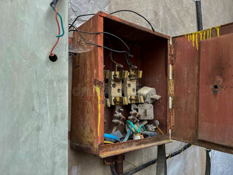 Opened, Exposed Electrical Box of an Old Abandoned Building Stock Photo ...