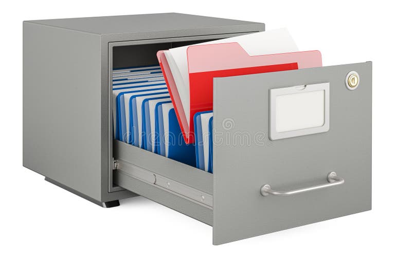 Opened Filing Cabinet with Folders, 3D Rendering Stock Illustration ...