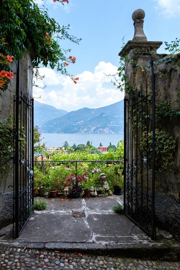 Opened Gates with View To Lake Como Stock Photo - Image of italy ...