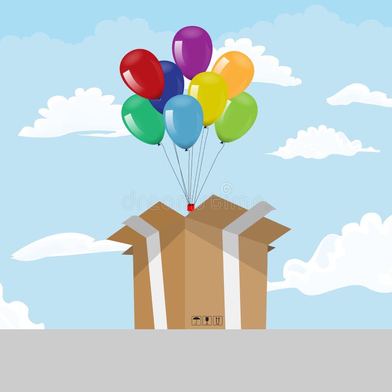 Bunch of Balloons Flying in Cloudy Sky. Vector Illustration. Stock ...