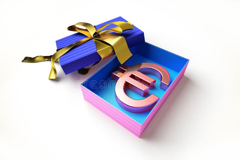 Opened Gift Box with Golden Ribbon, with the Euro Stock Illustration ...