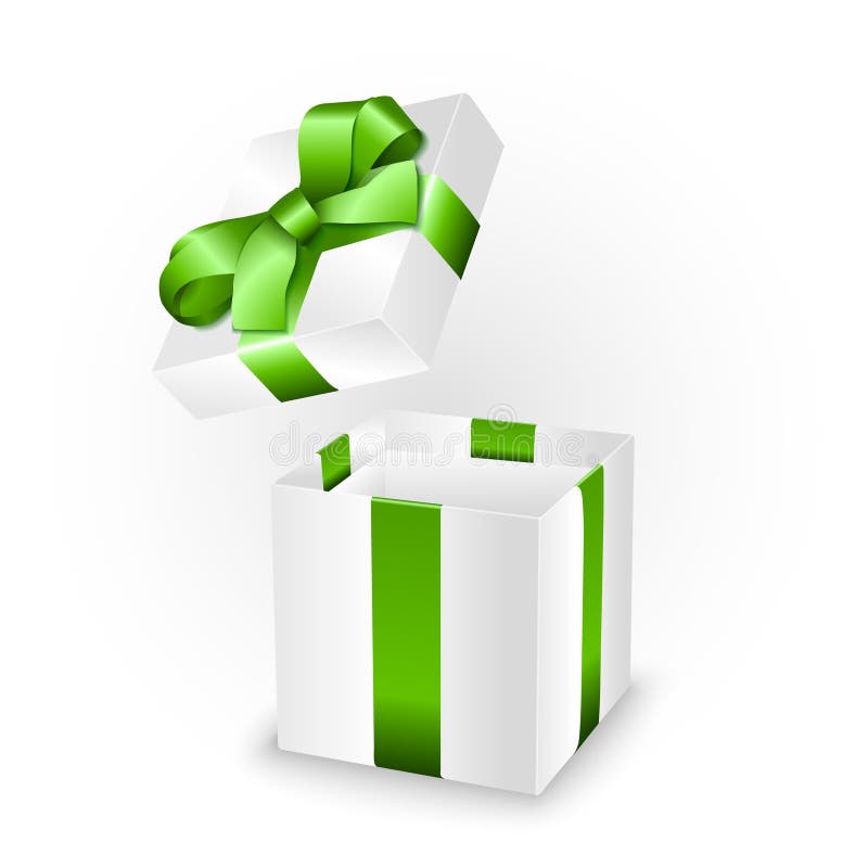 Opened Gift Box with Green Ribbon Bow Stock Illustration - Illustration ...