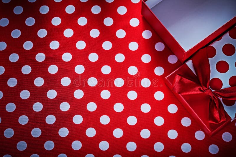 Opened Gift Box on Polka-dot Red Tablecloth Celebrations Concept Stock ...