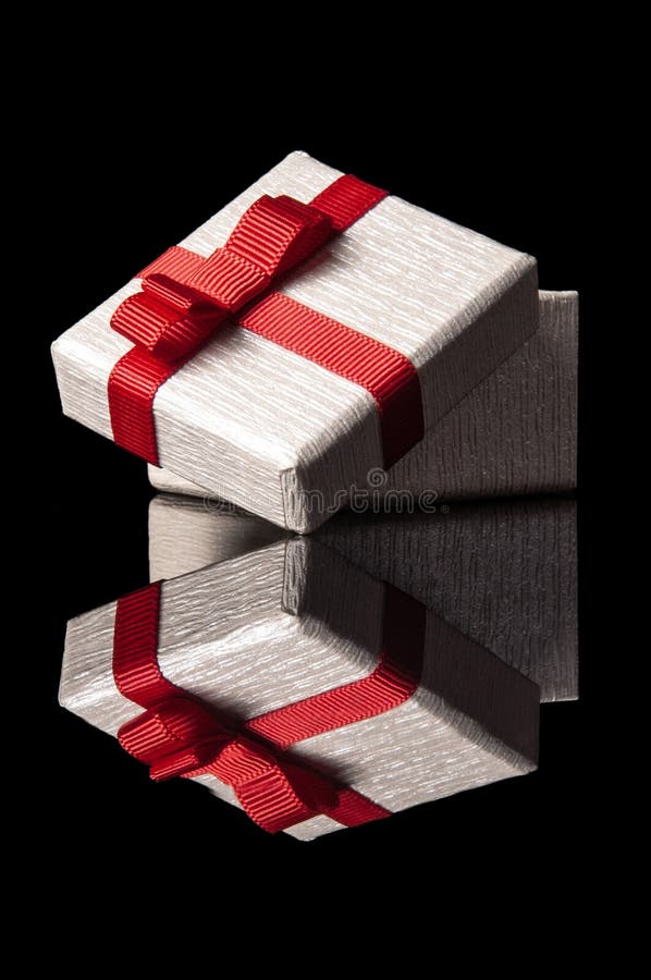 Opened Gift Box with Red Ribbon Isolated on Black with Reflection Stock ...