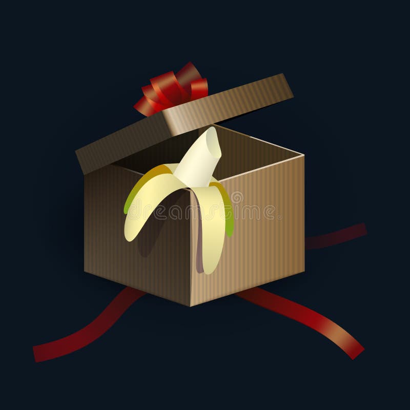 Opened Gift Box with Red Strips and Banana Inside Stock Vector ...