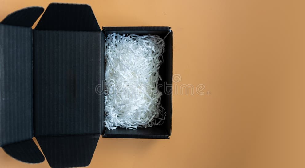 Opened Gift Box with White Shredded Paper Inside Stock Photo - Image of ...