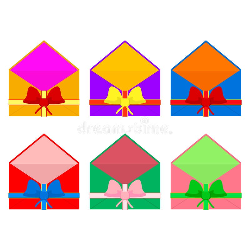 Opened Gift Envelope with Ribbon and Bow. Stock Vector - Illustration ...