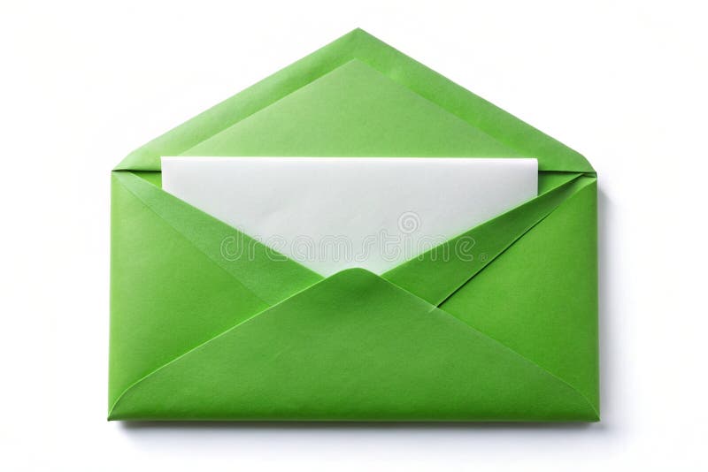 Opened Green Envelope or Cover with Blank Paper Sheet Included Stock ...