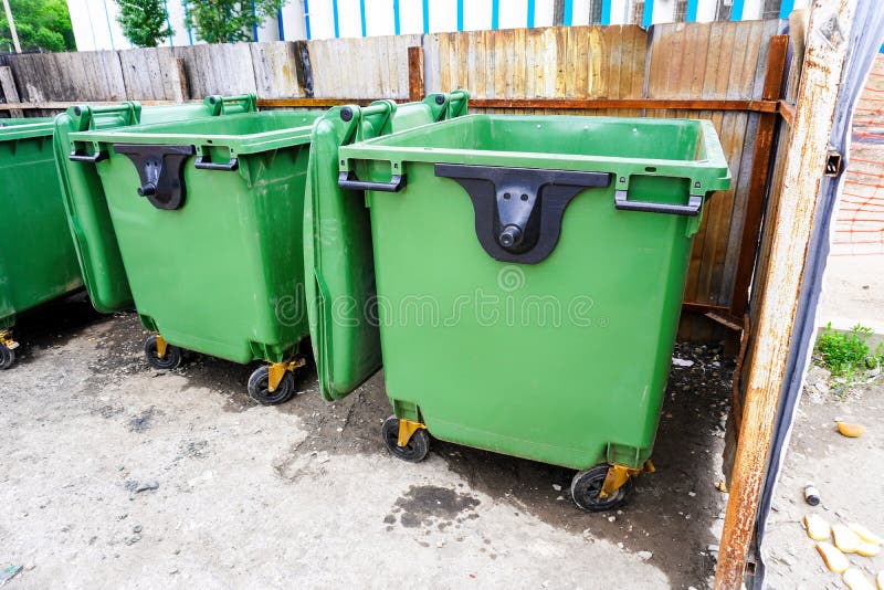Opened Green Plastic Recycling Containers at the Street Stock Photo ...