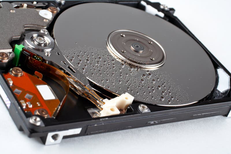 Opened Hard Disk Drive, with Water Drops Stock Image - Image of disks ...