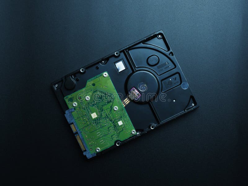 Opened Hard Drive Disk on Dark Background. Stock Image - Image of ...