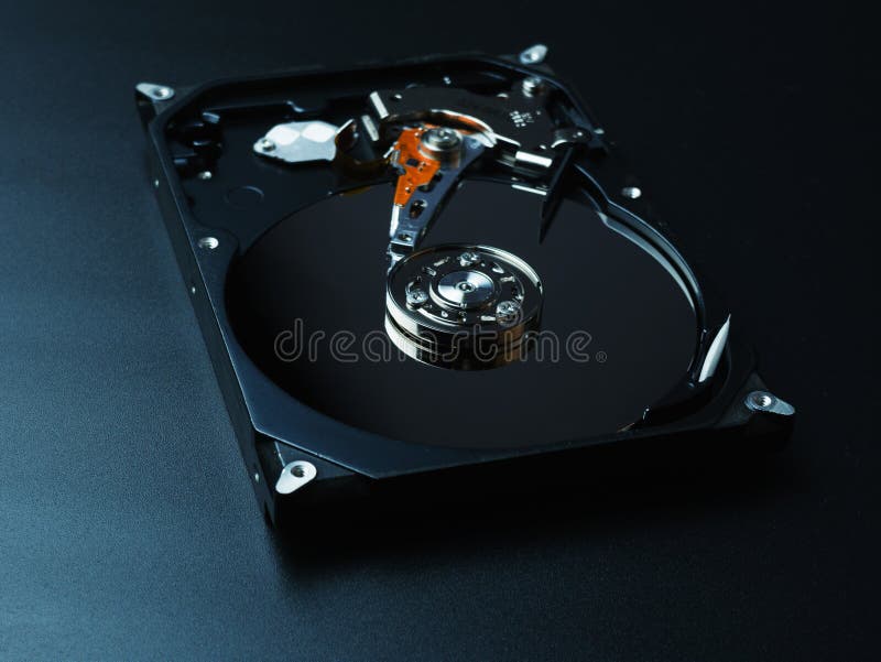 Opened Hard Drive Disk on Dark Background. Stock Photo - Image of ...