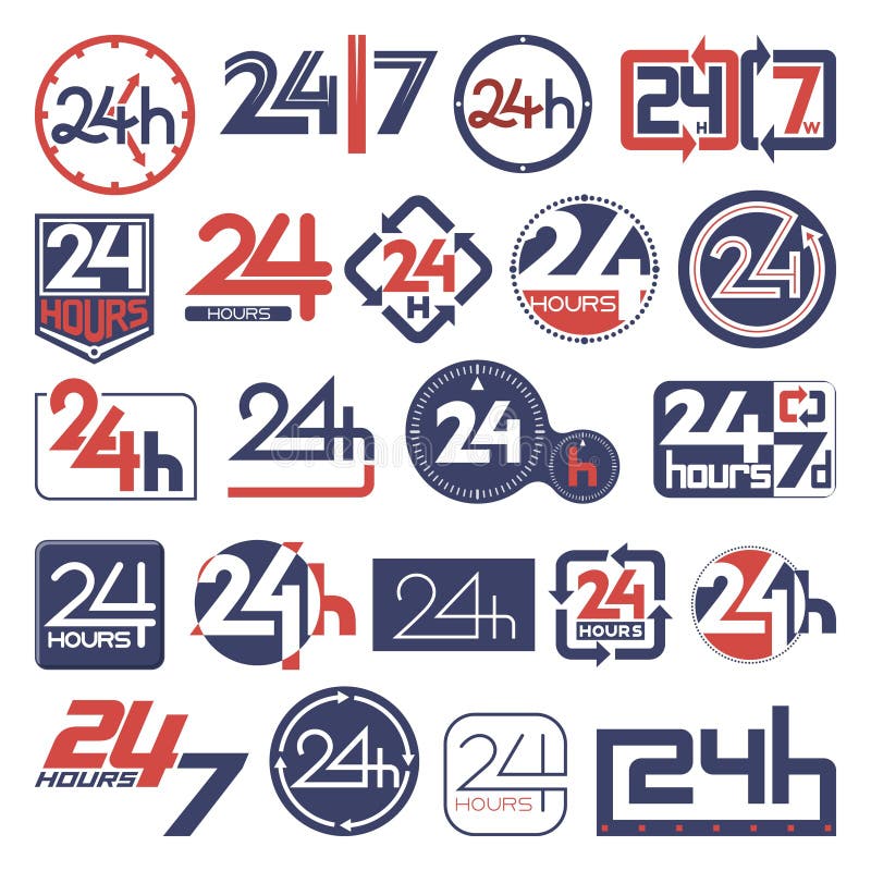 Opened 24 Hours Customer Support Service Icons Set Stock Vector ...