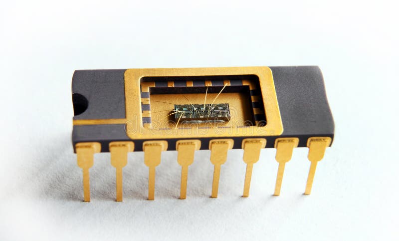 Opened IC with Chip Inside on the White Background Stock Image - Image ...