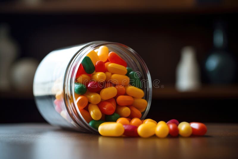 An Opened Jar of Multivitamin Tablets on a Shelf Stock Photo - Image of ...
