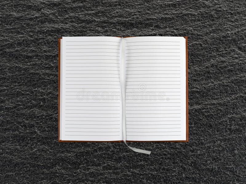 Opened Journal on a Black Slate Table Stock Photo - Image of workbook ...
