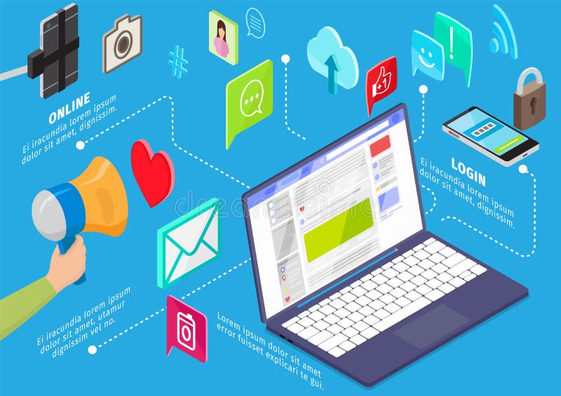 Opened Laptop with Application Icons, Communication and Interaction ...