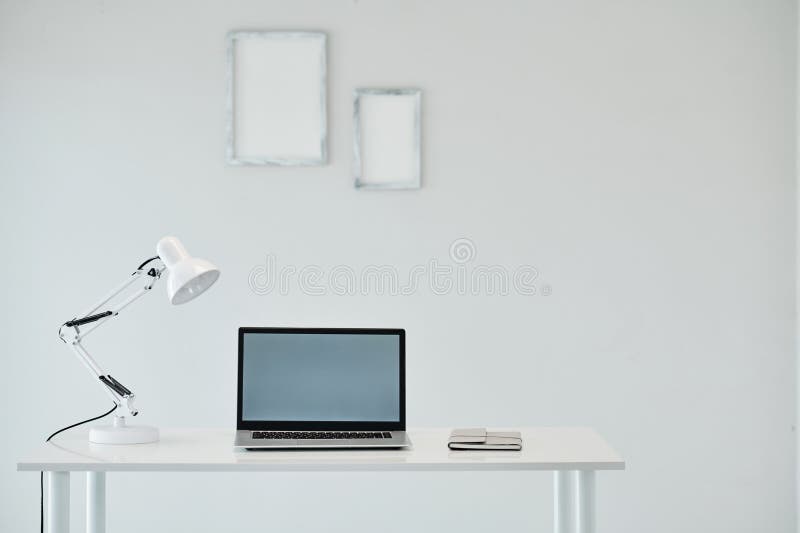 Opened Laptop on Desk stock photo. Image of connection - 275906644
