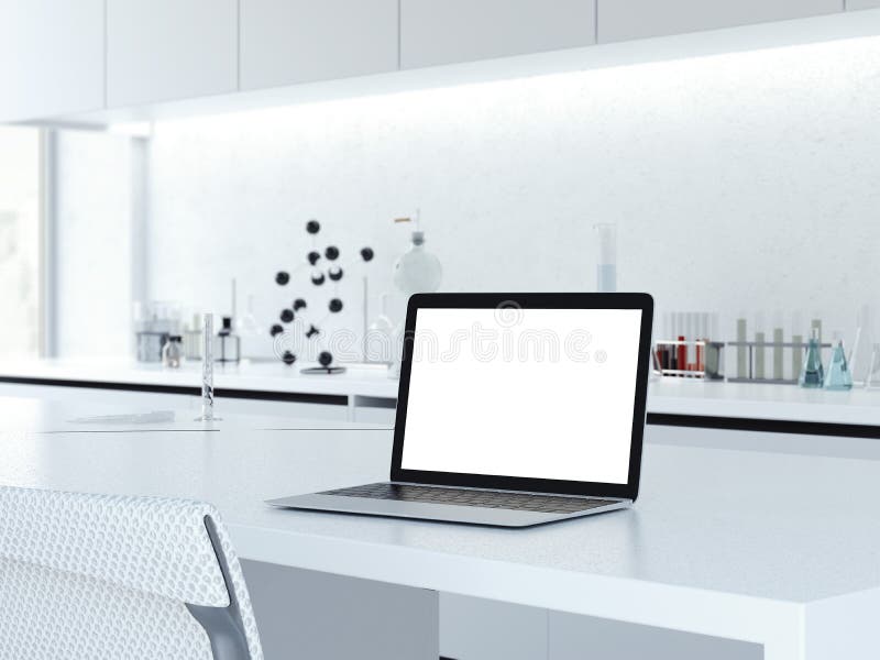 Opened Laptop on a Laboratory Desk. 3d Rendering Stock Image - Image of ...