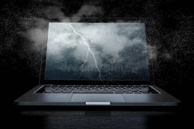 Laptop with Lightning. Mixed Media Stock Photo - Image of keyboard ...