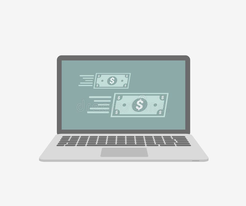 Vector Illustration of Laptop with Flowing Money on the Screen ...