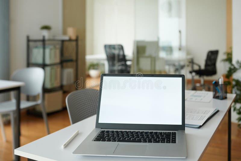 Opened Laptop on Office Desk Stock Image - Image of project, laptop ...