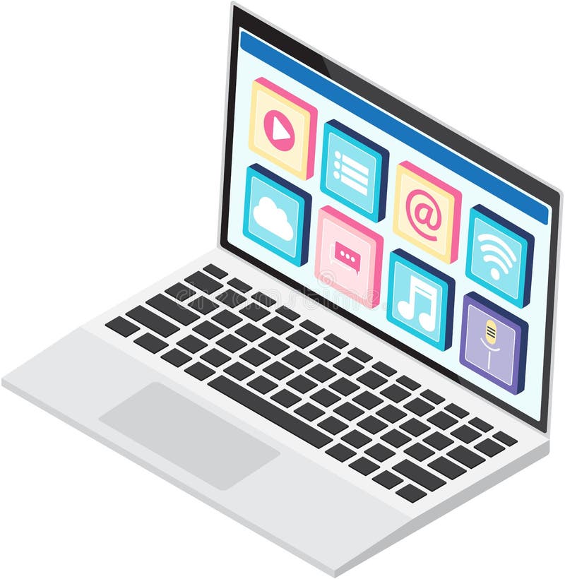 Opened Laptop and Standard Mobile Applications on Monitor. Programming ...