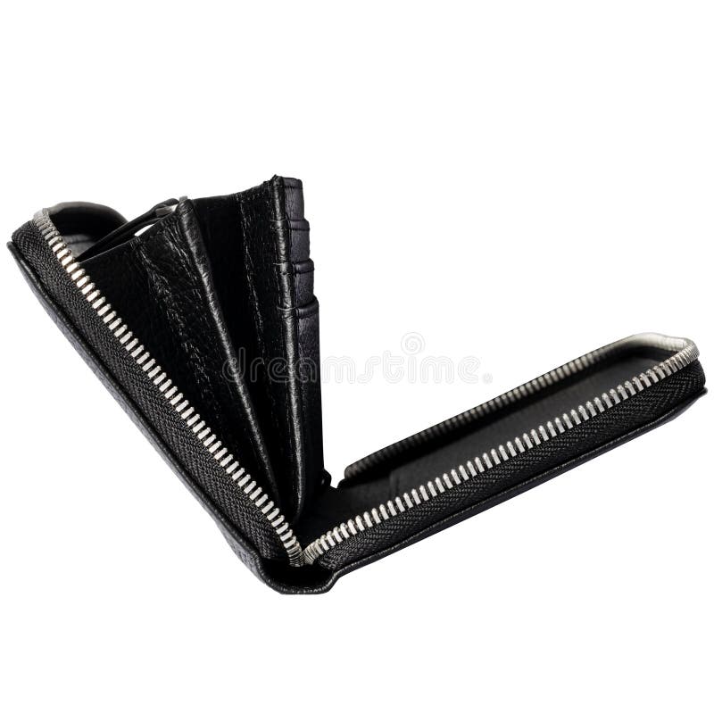 Opened Leather Wallet with Zipper Stock Photo - Image of organization ...
