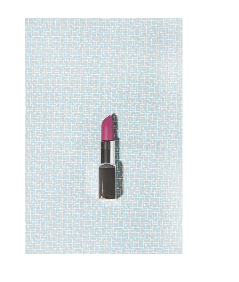 Opened Lispstick on Blue Geometric Patterned Background. Stock Image ...